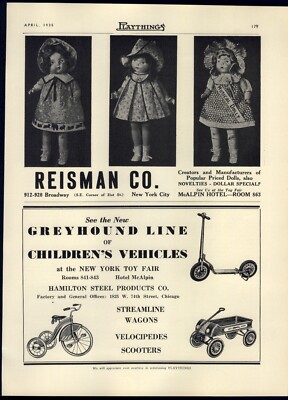 1935 PAPER AD Reisman Musical Dolly Doll Hamilton Steel Greyhound Wagon ...