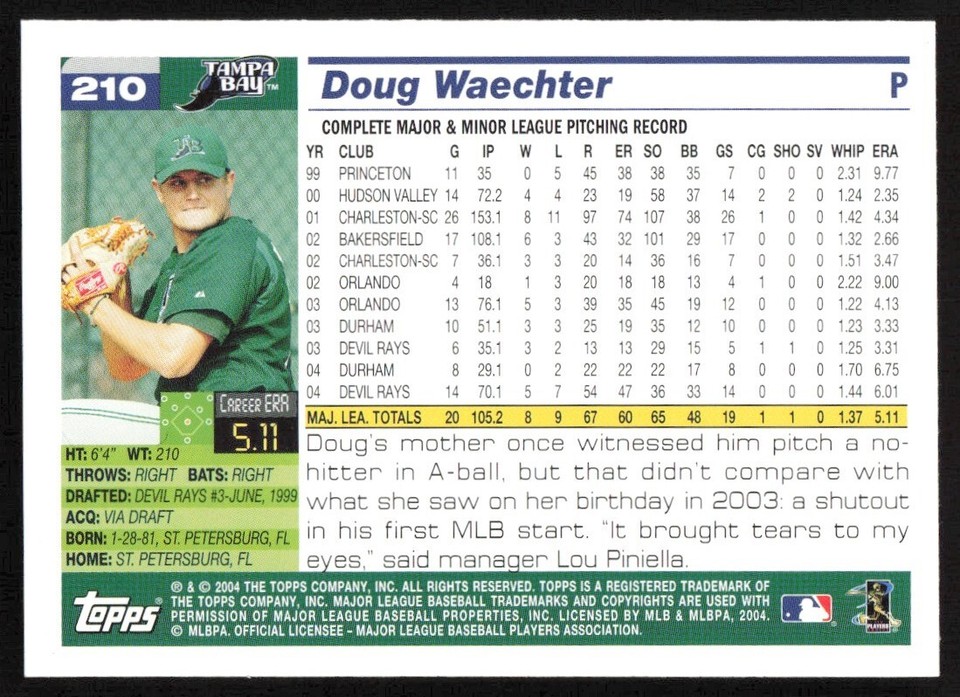 2005 Topps Doug Waechter #210 Tampa Bay Devil Rays | eBay