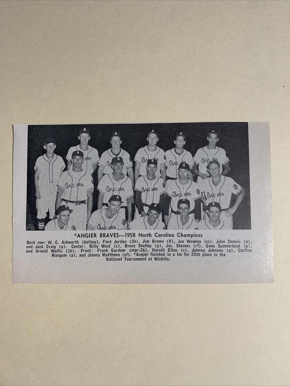Angier Braves North Carolina Champions 1958 Baseball Team Picture | eBay