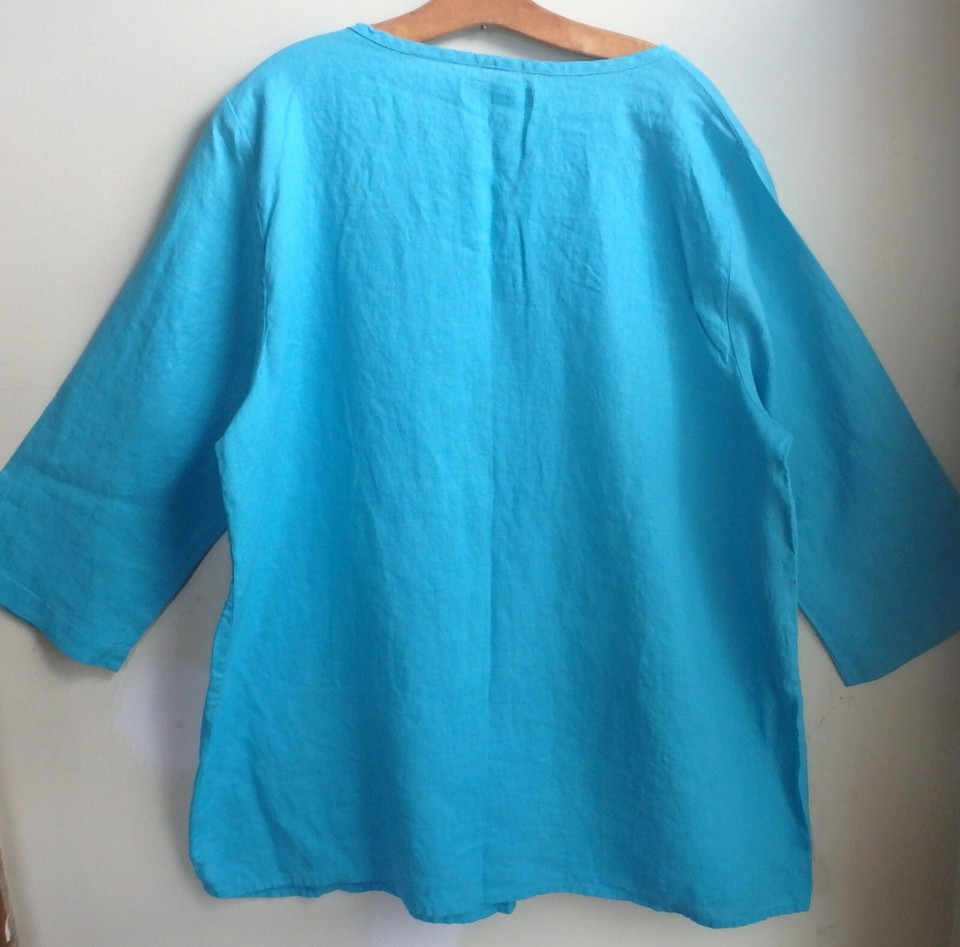FLAX Designs LINEN Tucked Tunic 1G & 2G & 3G NWT Tunic AQUAMARINE | eBay