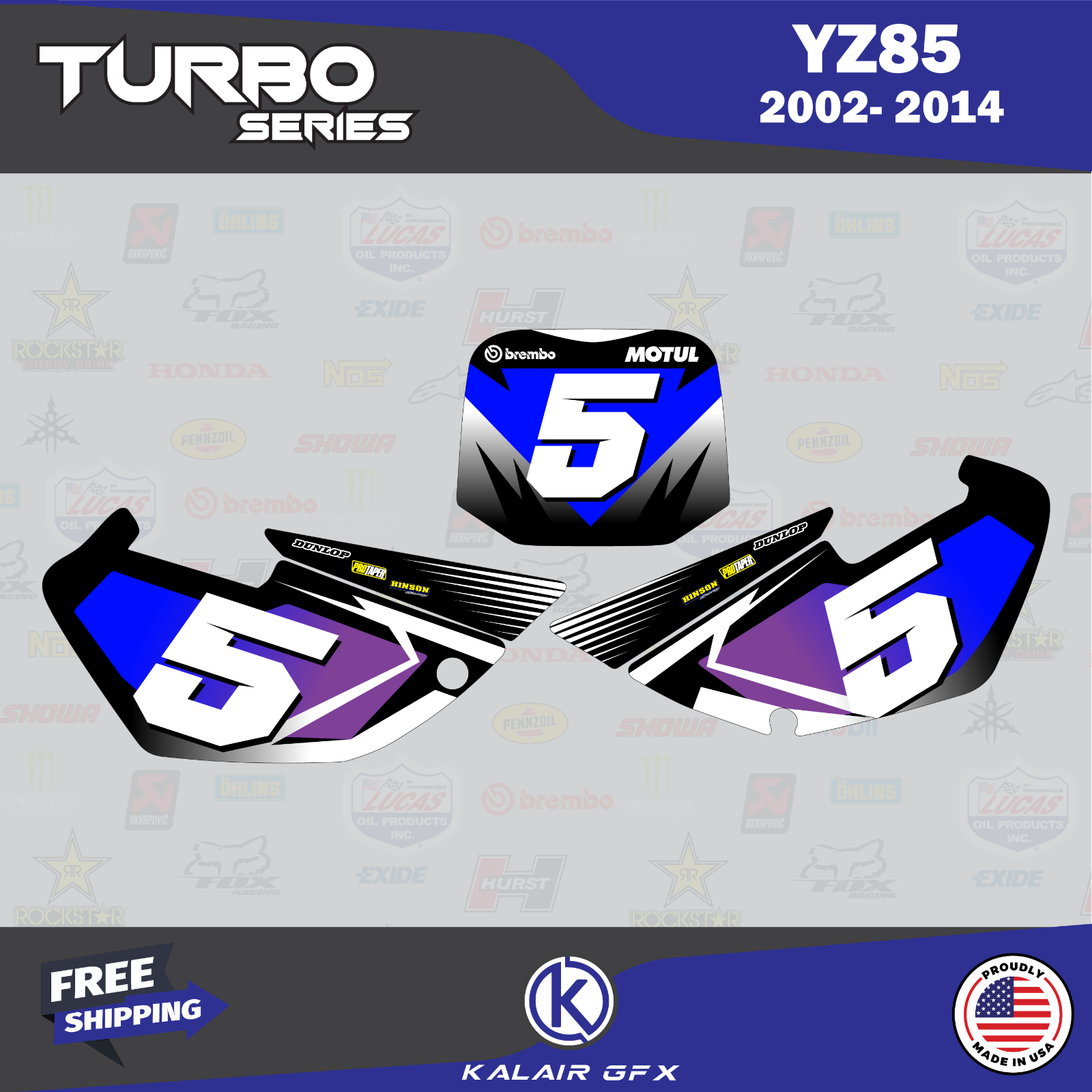 Graphics Kit for Yamaha YZ85 (2002-2014) YZ 85 Turbo Series - Purple ...