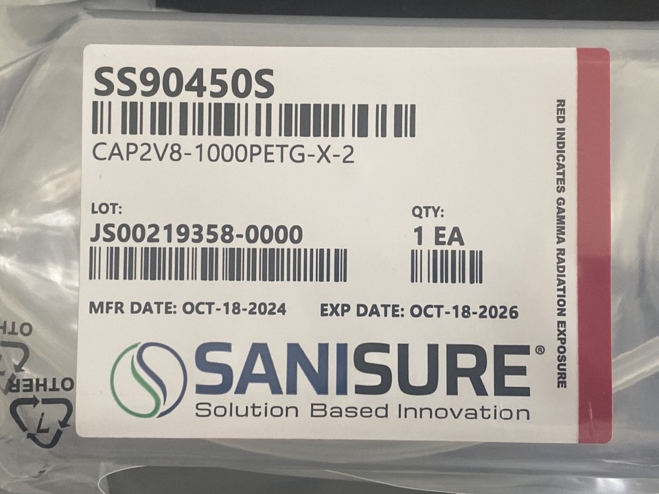 SANISURE Cap2v8 1L Media Bottle Closure Assembly w/ 2-Ports CAP2V8 ...