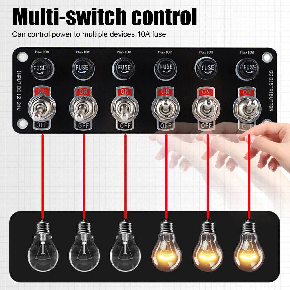 6 Gang Metal Rocker Switch Panel Circuit Breaker Fuse Box for Car ...