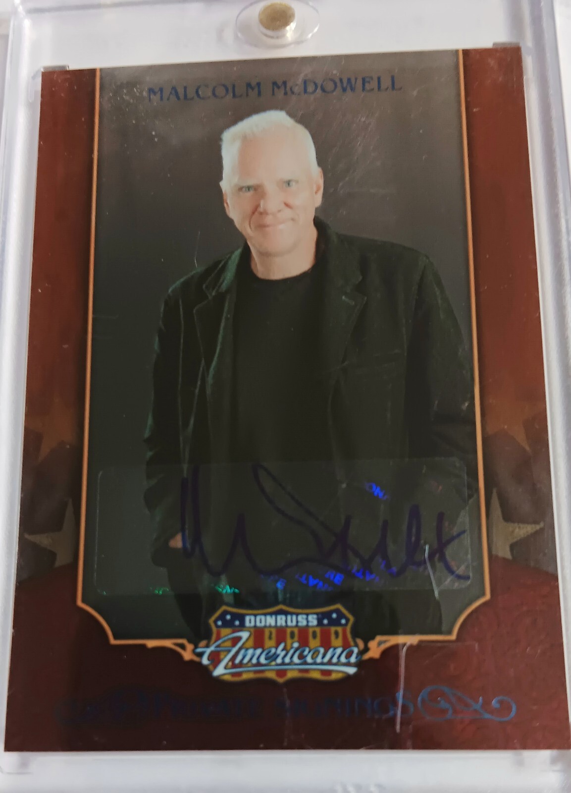 MALCOLM McDOWELL AUTOGRAPH CARD AMERICANA 14/87 2009 DONRUSS BLUE INK ...