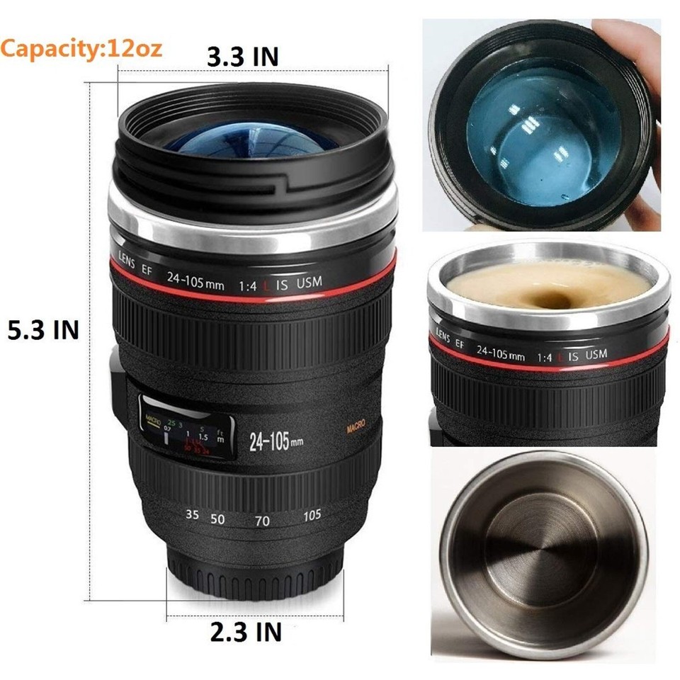 Camera Lens Coffee Mug Photography Design Stainless Steel Travel Mugs ...