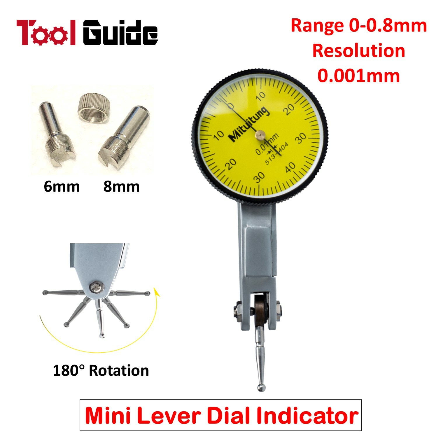 0-0.8mm, 0.01mm Grad Resolution Mini Lever Dial Indicator Gauge ...