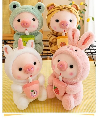 Cute Milk Tea Pig Plush Toy Kawaii Cartoon Animal Soft Stuffed Doll ...