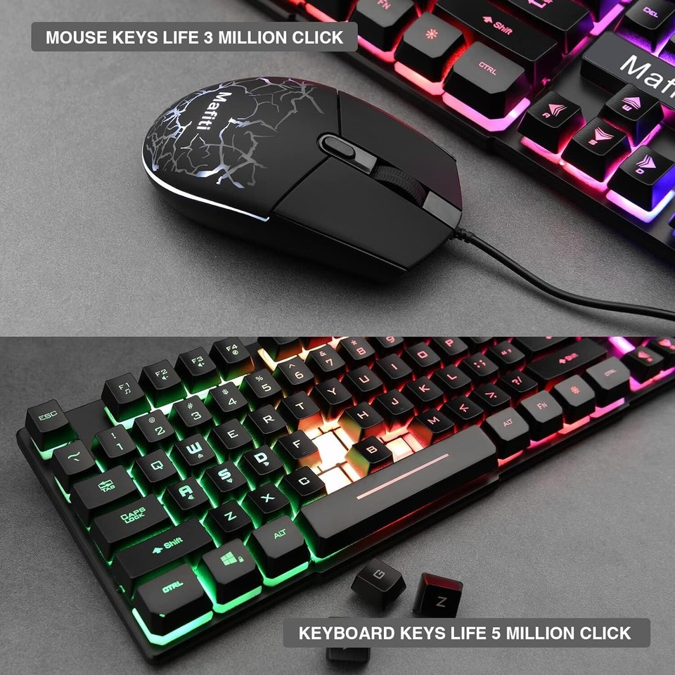 RK101 Computer Keyboard Mouse Combo Wired, RGB Backlit USB Keyboard for ...