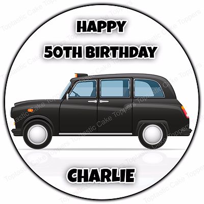 Personalised Black UK Taxi Cab London Edible Icing Birthday Party Cake ...
