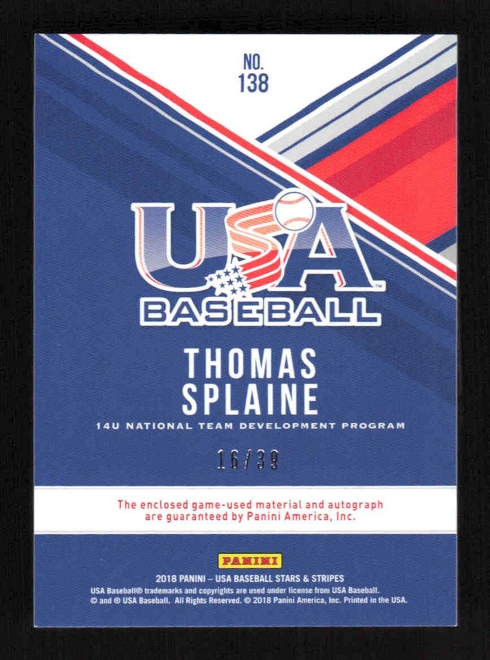 2018 Panini USA Stars & Stripes Thomas Splaine Silhouettes Auto #'d /39 ...