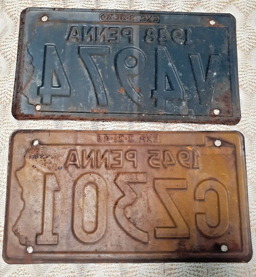 Two Pennsylvania License Plate # V4974(1948) /# CZ301 (1945) Expired ...