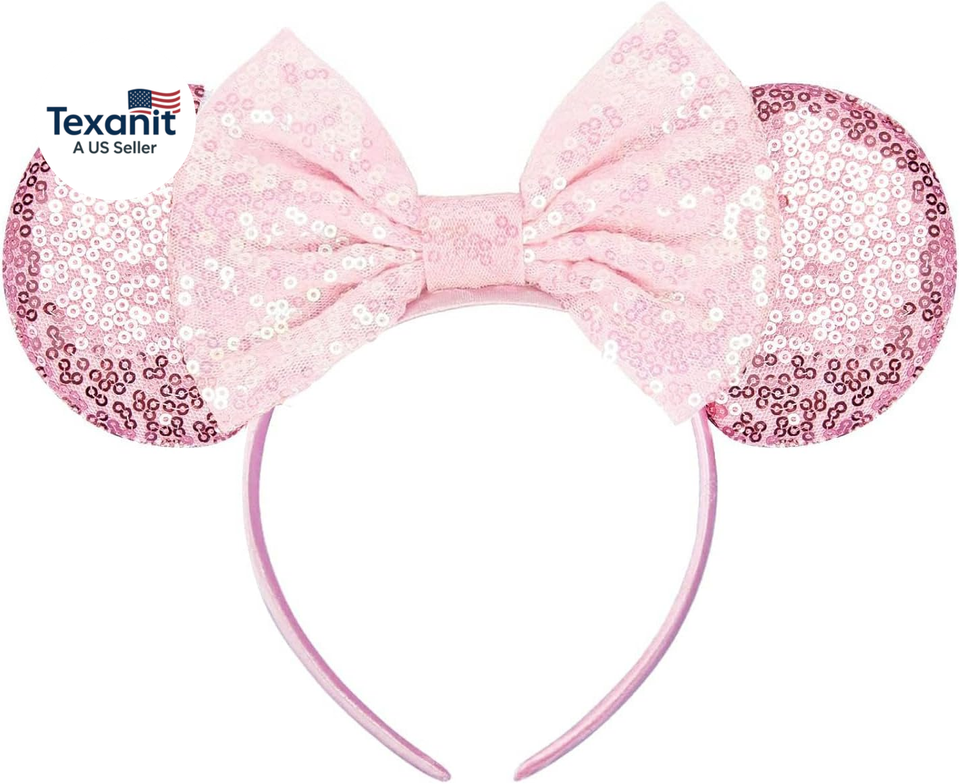 Mouse Ears Headbands, Sequin Pink Mice Ears for Women Girls, Shiny Bow ...