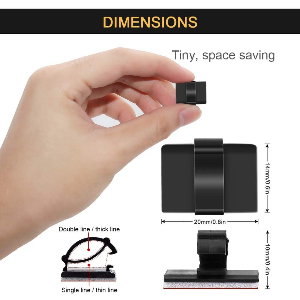 Self Adhesive Cable clips, Black Sticky Management Wire Clip 100 Pack ...