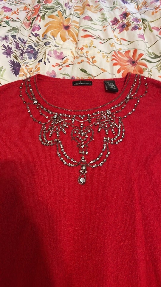 Moda International Red Sweater with Rhinestones Size L Brand new | eBay