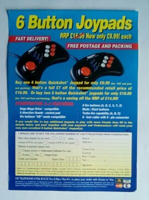 RARE PROMOTIONAL FLYER Quick Shot Quick Shot Joypad Sega Mega Drive ...