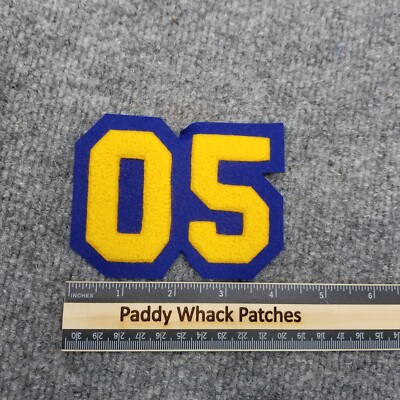 Number 05 Chenille Letterman Varsity Patch Yellow Navy Blue Zero Five ...