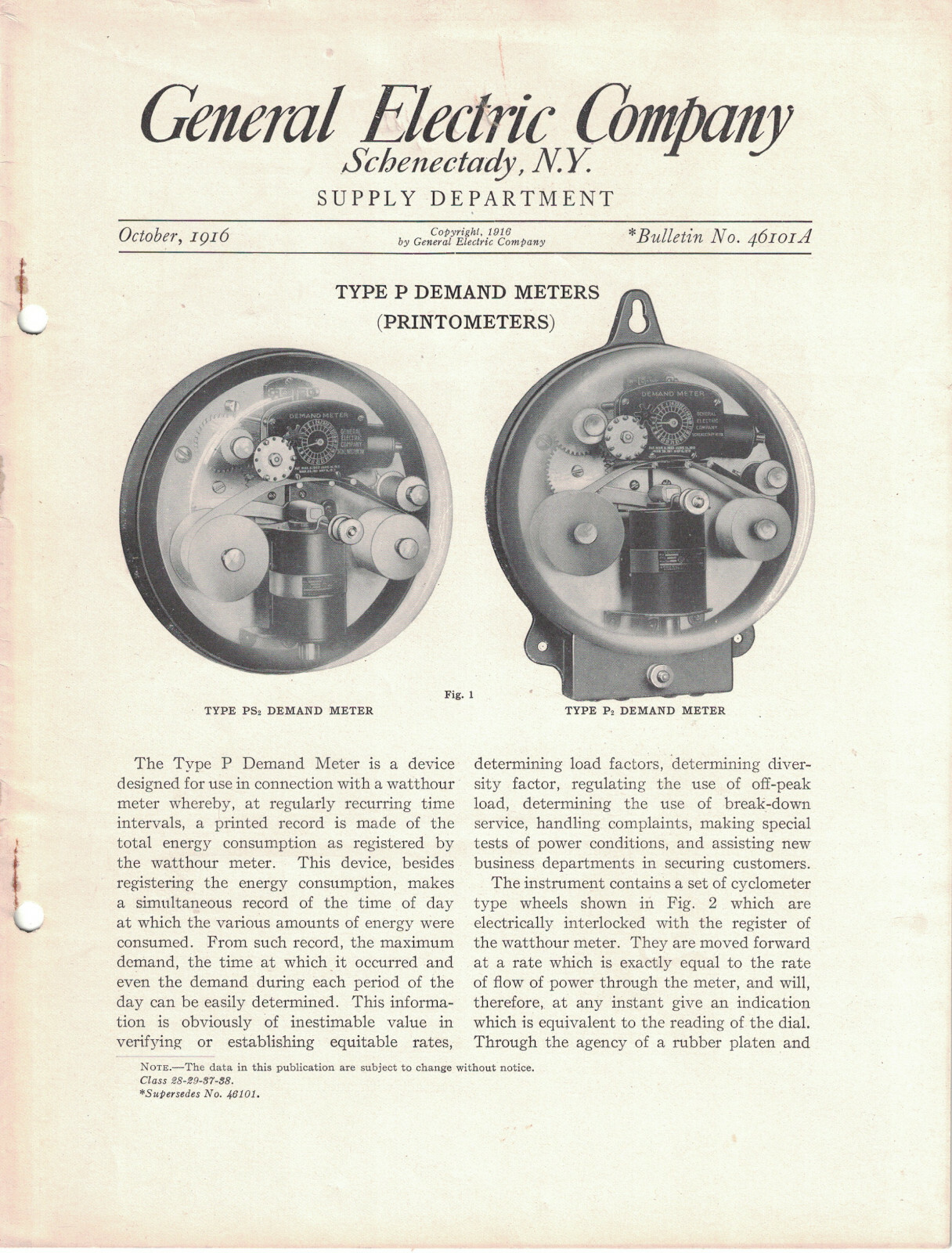 General Electric Type P Demand Meters Printometers Bulletin 1916 | eBay