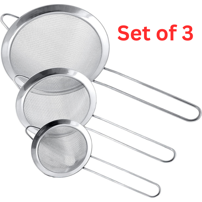 Set of 3 Fine Mesh Stainless Sieve Steel Sieves Strainers Strainer ...