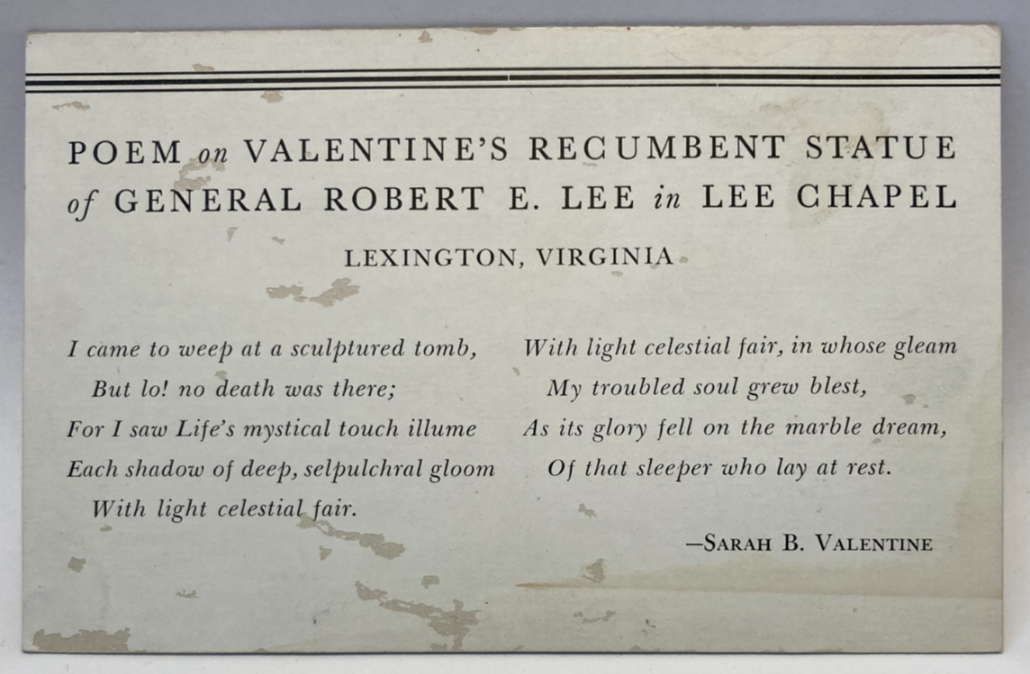 Poem on Valentine's Recumbent Statue of Gen. Robert E. Lee, Chapel, VA ...