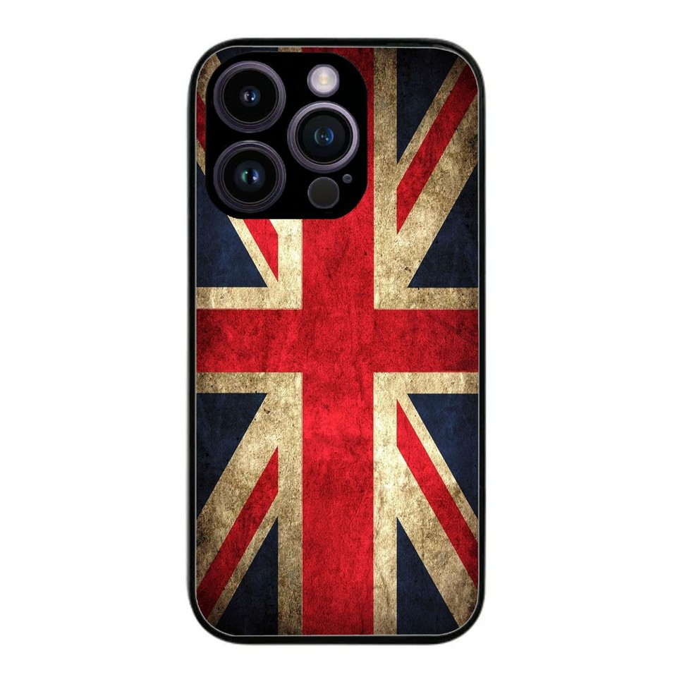 Union Jack Flag Personalised Phone Case Rubber Sides Premium Tempered ...