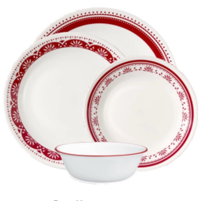 Corelle Sadie 16 Pc White/ Raspberry Dinnerware Set - Service for 4 ...