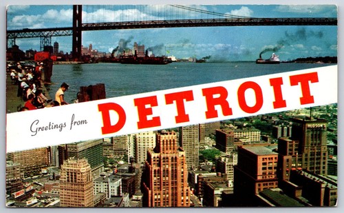 Banner Greeeting~Hello From Detroit Michigan~Museum & JT Wing Schooner ...