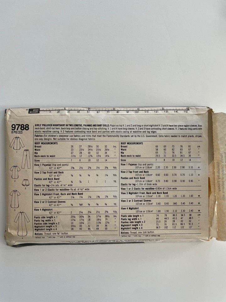 Vintage 1980 Simplicity Sewing Pattern 9788 Pajamas & Nightshirt Size ...