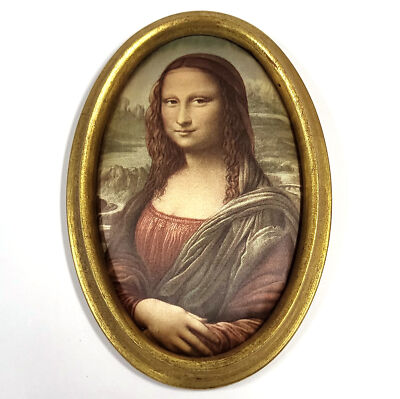 Vintage Mona Lisa Cloth Print – 6.3x4.3" Oval Frame – Classical Wall ...