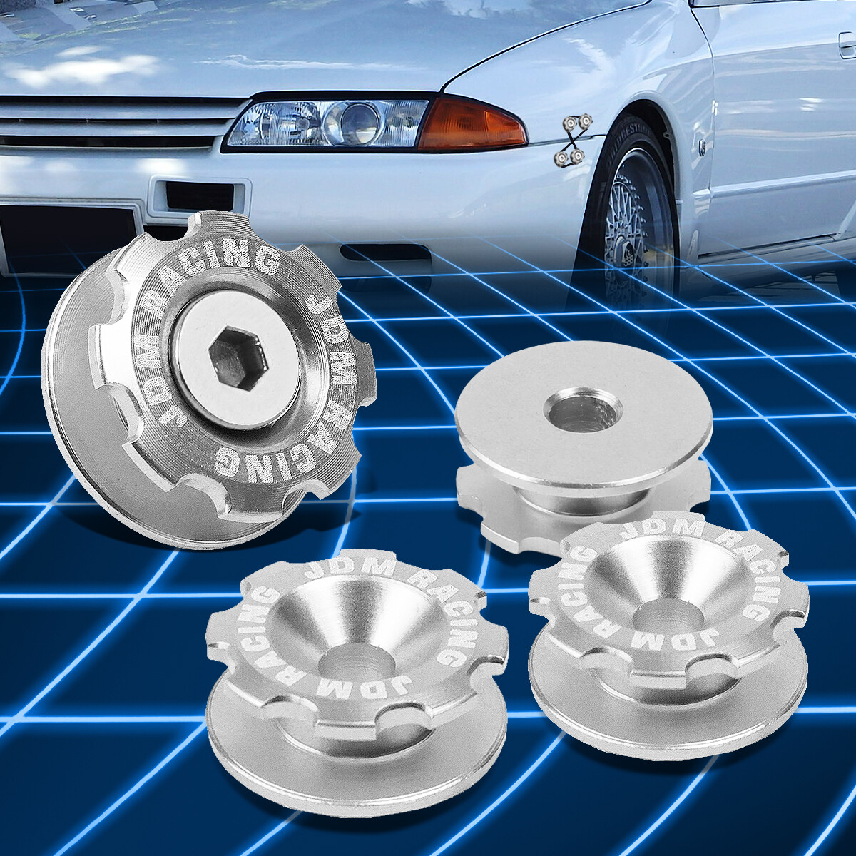 Silver 24mm x 11mm Aluminum Bumper Quick Release Fastener Gear O-Rings ...