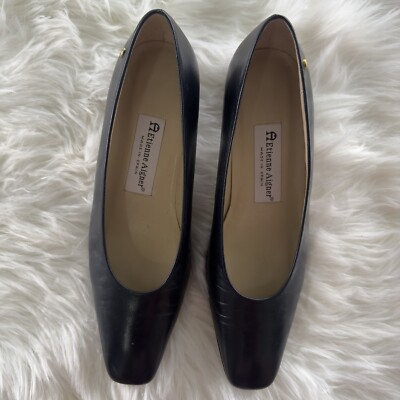 VTG 1980's Etienne Aigner Normandy Navy Lenvy Leather Chunky Heel Pumps ...
