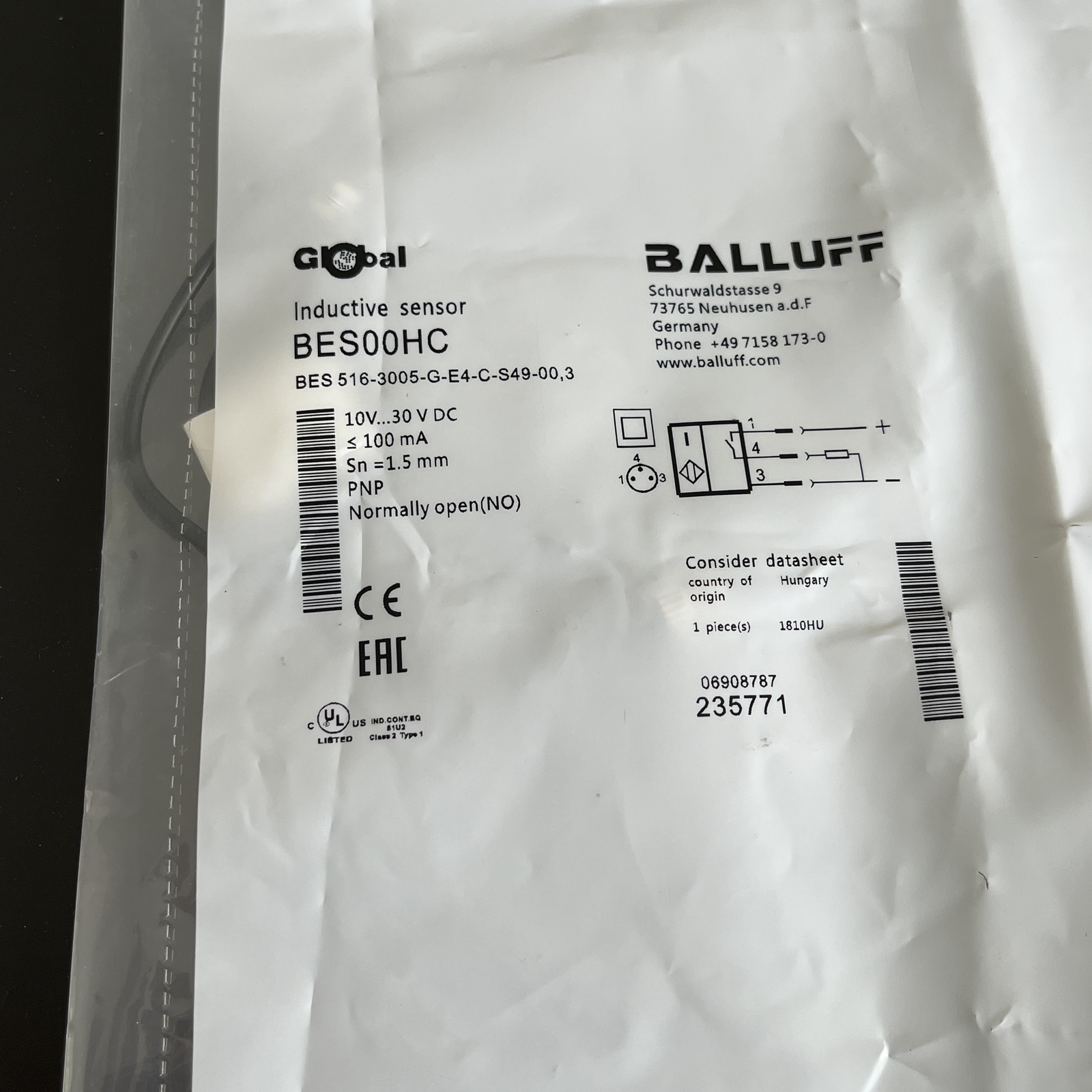 1pc Sensor For BALLUFF BES 516-3005-G-E4-C-S49-00.3 BES00HC 10-30VDC 1 ...