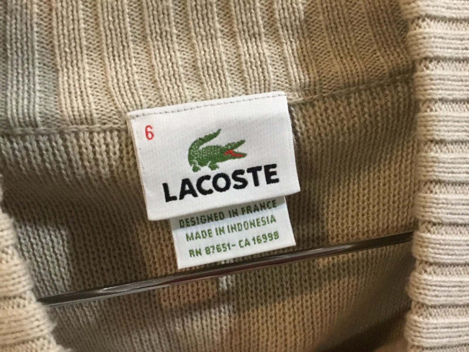 VTG LACOSTE Tan Knit w Polyester Front Full Zip Jacket SZ 6 (M) - Cool ...