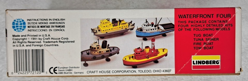 Vintage 1991 Lindberg Waterfront Four Model Kit 72120 Tug Tow Tuna Fire ...