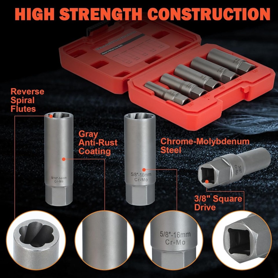 5PCS Deep Bolt Extractor Kit, Easy Out Spark Plug Socket Set, Ez... | eBay