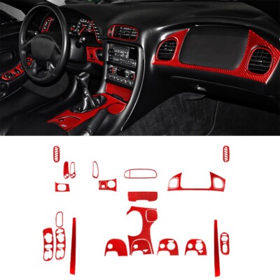 23Pcs Red Carbon Fiber Interior Dash Cover Trim Set For Corvette C5 ...
