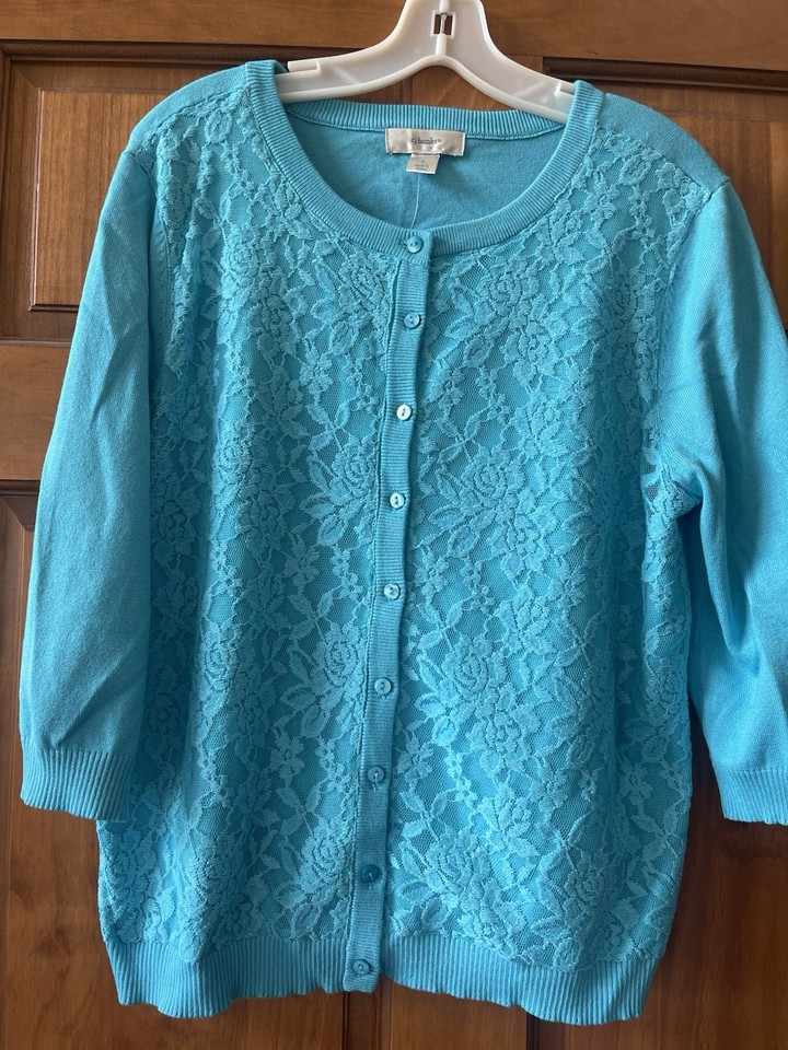 CHRISTOPHER BANKS NWT TURQUOISE AQUA XL X SWEATER LACE FRONT PIC COLOR ...