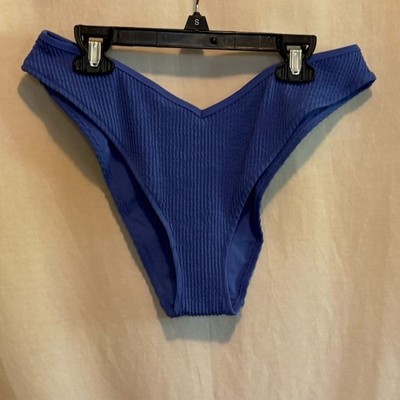 AA-581 Aerie NWT Cheeky Blue Ribbed Summer Swim Bikini Bottoms Size L ...