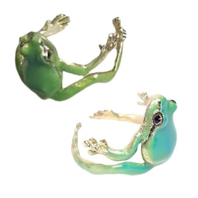 Cute Tree Frogs Rings for Women Adjustable Open Bands Unique Amphibian ...
