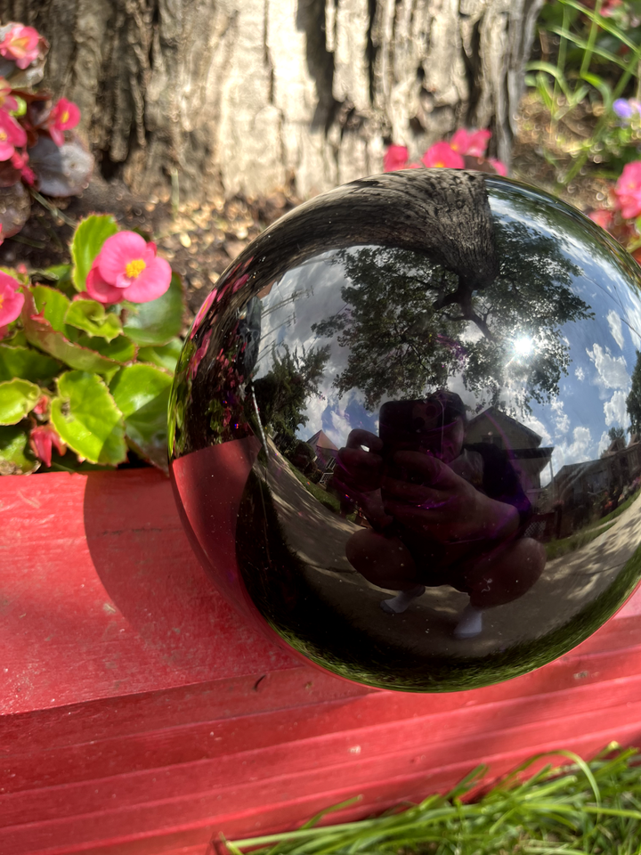 Large Dark Purple Crystal Ball Paperweight Blown Glass Art Bubbles ~5 ...