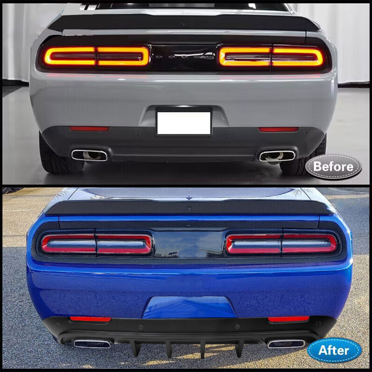 Fits 15-23 Dodge Challenger R Style Shark Fins Rear Diffuser Lip Matte ...