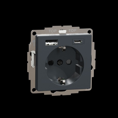 USB charger + socket-outlet Merten System M, 2P + E, 16A anthracite ...