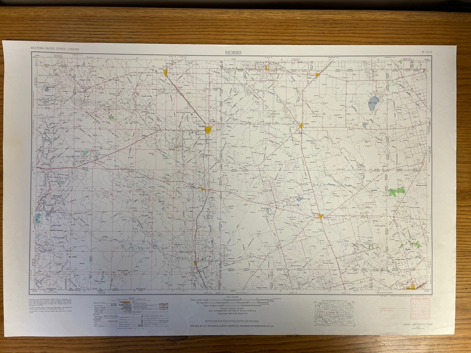 Vintage USGS Hobbs New Mexico Texas 1954 1962 1963 Topographic Map 1: ...