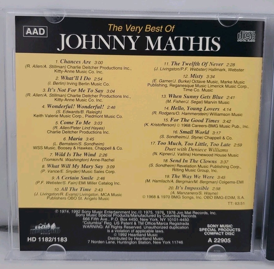 Johnny Mathis – The Very Best Of Johnny Mathis - CD Album 1992 | eBay