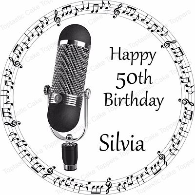 Personalised Microphone Singer Mic Music Notes Edible Icing Cake Topper ...