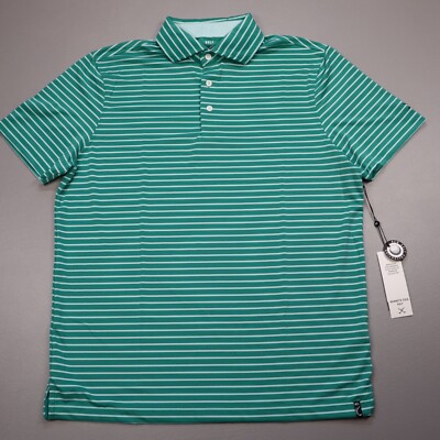 Kenneth Cole Golf Polo Shirt Striped Lightweight Teal Coast Wicking UPF ...