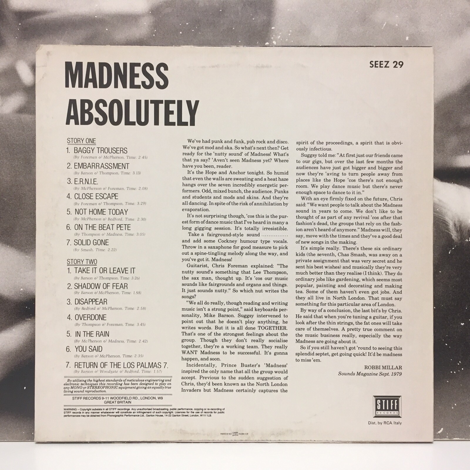 Madness - Absolutely LP Ex/Ex+ 1980 Italie 1st en Appuyant Sur Stiff ...