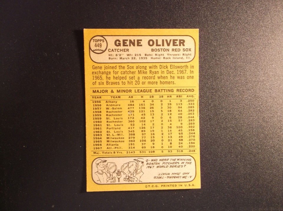 1968 Topps Baseball Gene Oliver Card # 449 | eBay