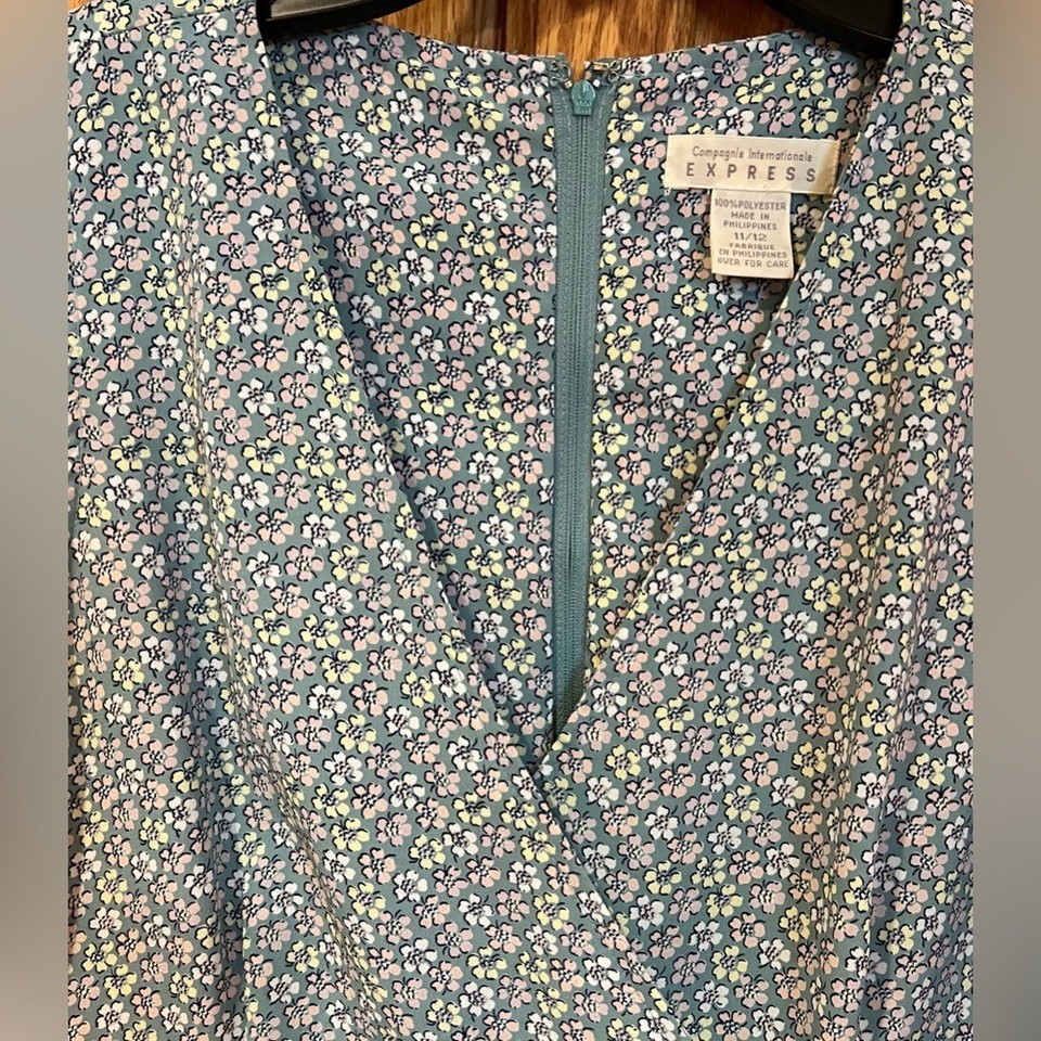 Compagnie Internationale Express Green/Yellow Floral Faux Wrap Dress ...