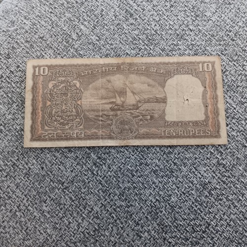 INDIA old 10 Rupee Bank Note Sailboat on the back. | eBay