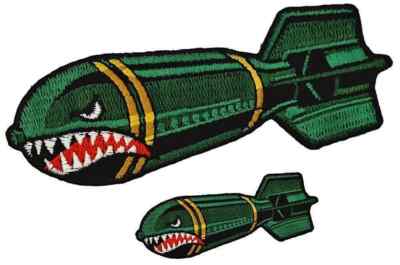 DROP BOMB SHARK FACE WITH TEETH PATCH ||2PC iRON ON OR SEW 10"X4" - 4 ...